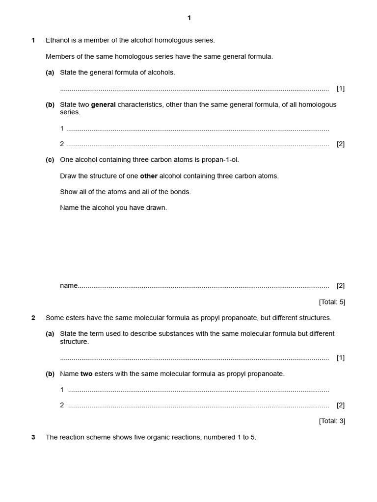 Organic Chemistry Test 1 - QP | PDF | Alkene | Chemical Compounds