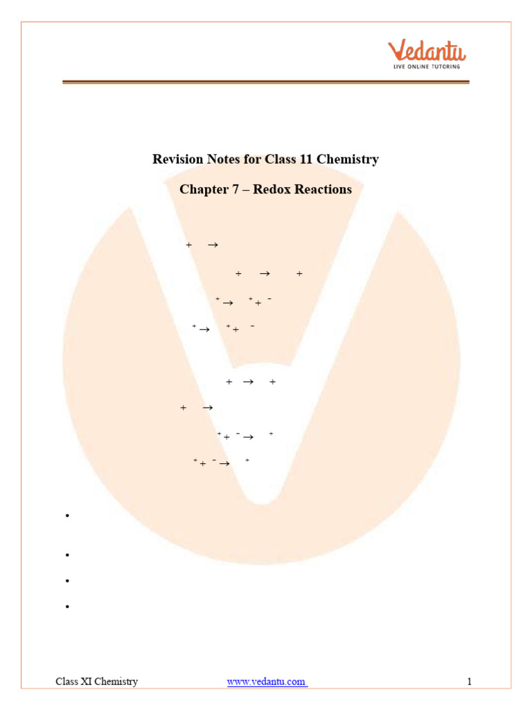 Chemistry Chapter 7 Redox Reaction Class 11 Notes PDF Download | PDF ...