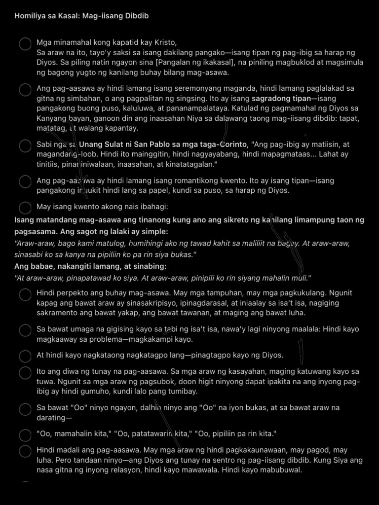 Homiliya Sa Kasal Mag-Iisang Dibdib | PDF