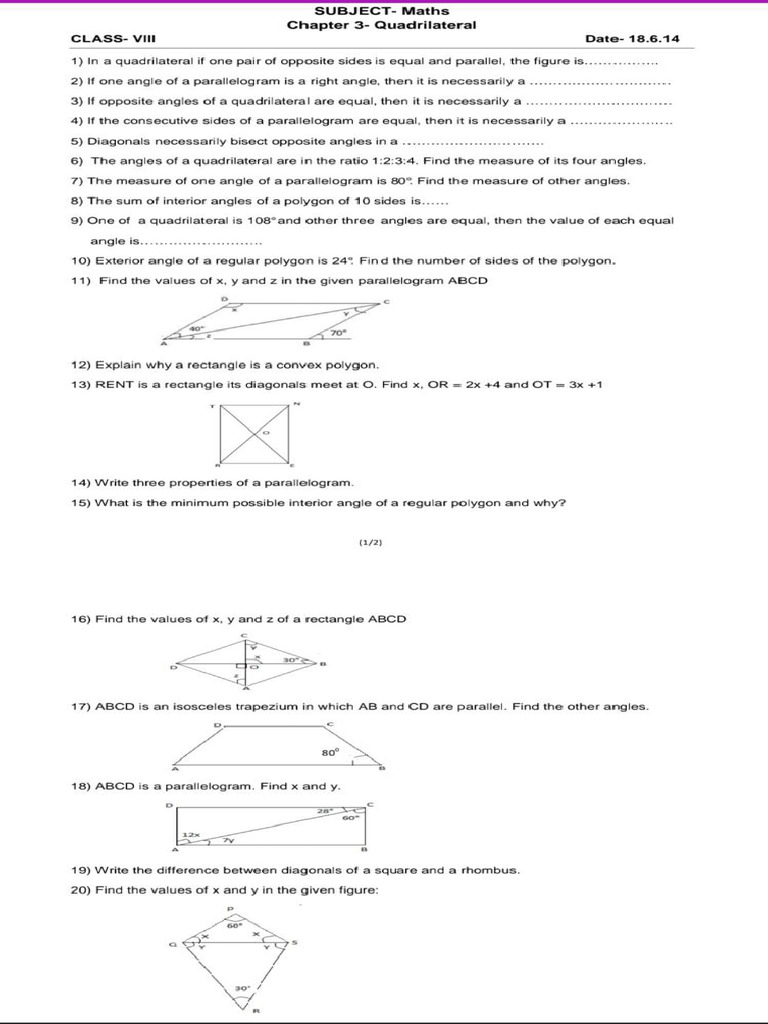 Quadrilateral Chapter Questions | PDF