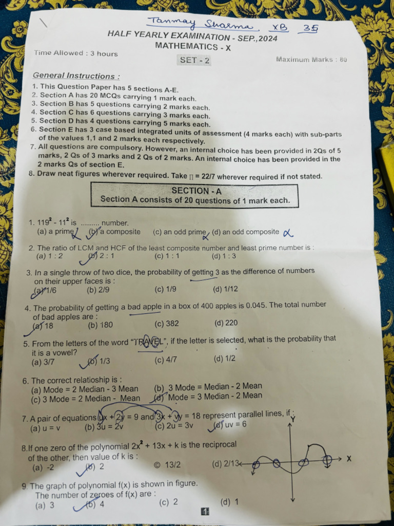 St. Xavier’s Maths Set 2 HY | PDF