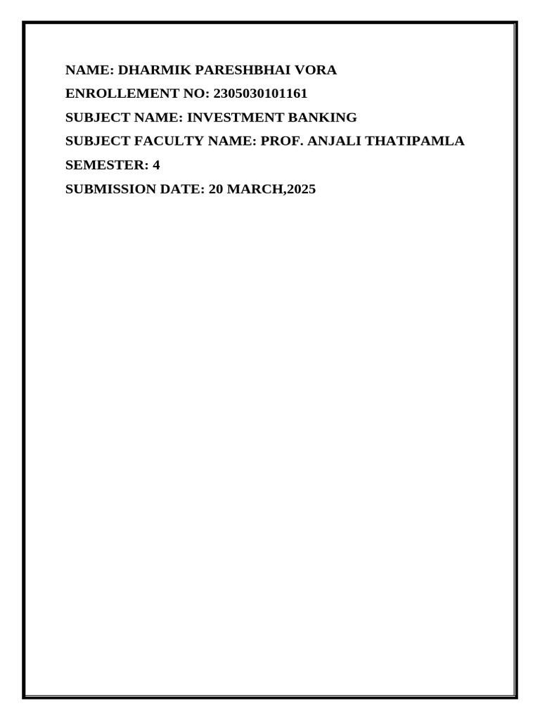 Dharmik Vora Investment Banking Assignment | PDF | Taxes | Tax Bracket