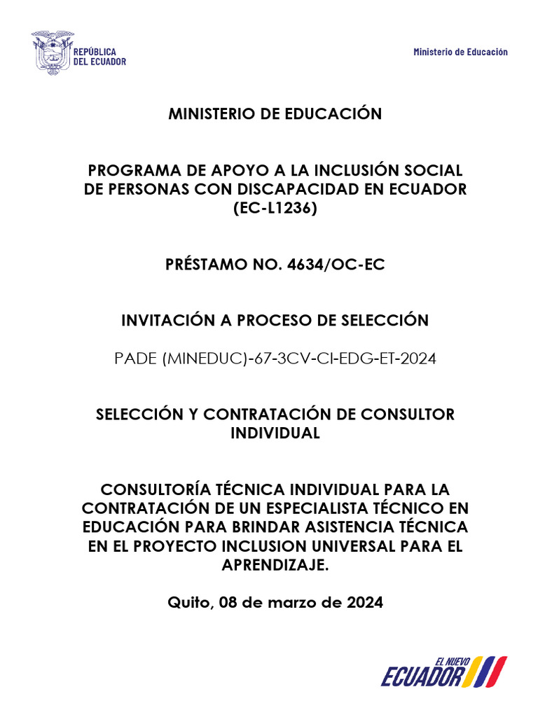 Pade Mineduc 67 3cv Ci Edg Et 2024 | PDF | Banco Interamericano de ...