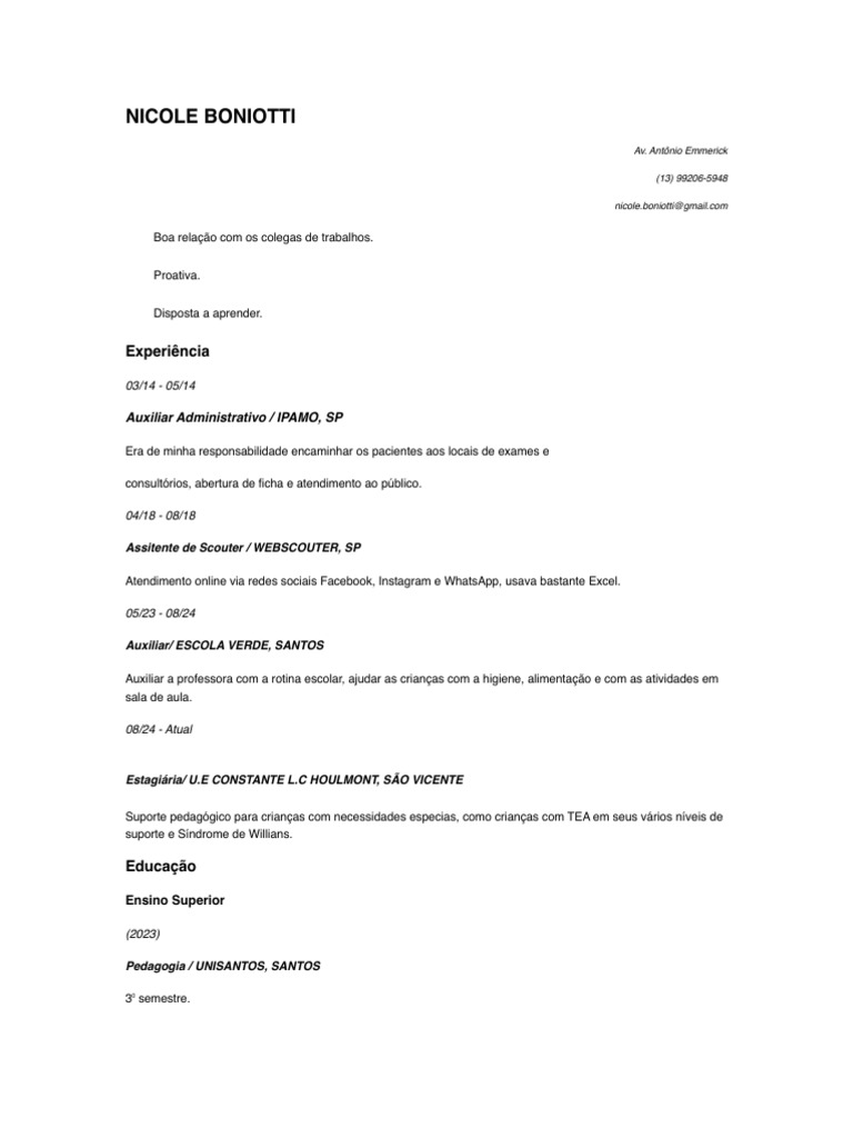 Nicole Boniotti CV | PDF