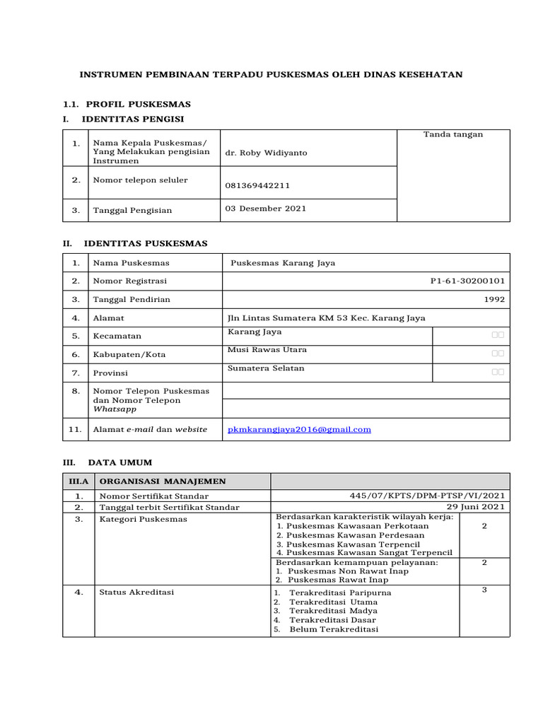 Instrumen TPCB PKM Ke Jaya | PDF