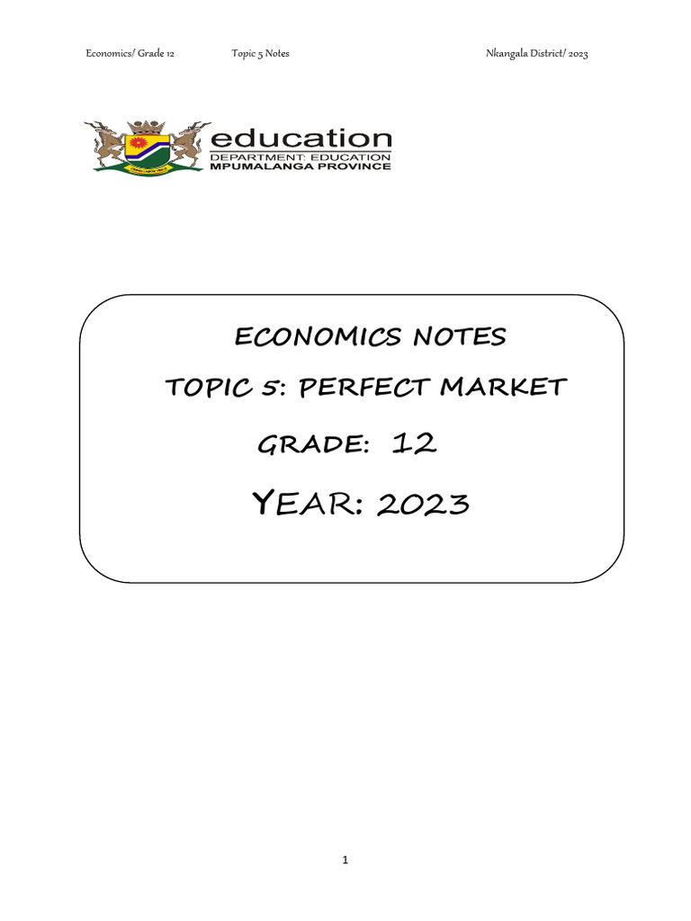 Grade 12 Economics: Perfect Market Notes | PDF | Perfect Competition ...