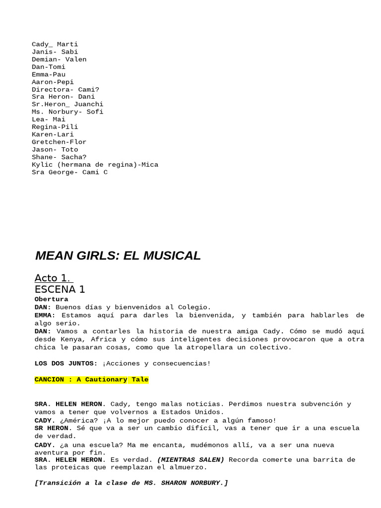 Libreto Mean Girls | PDF