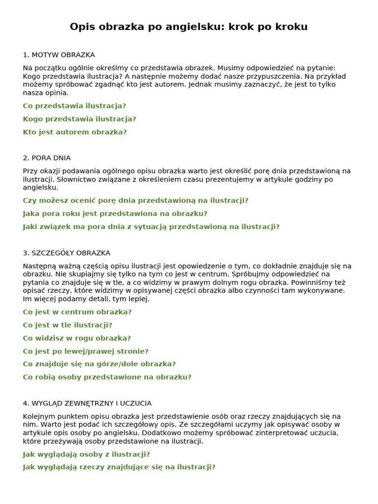 Opis Obrazka Po Angielsku | PDF