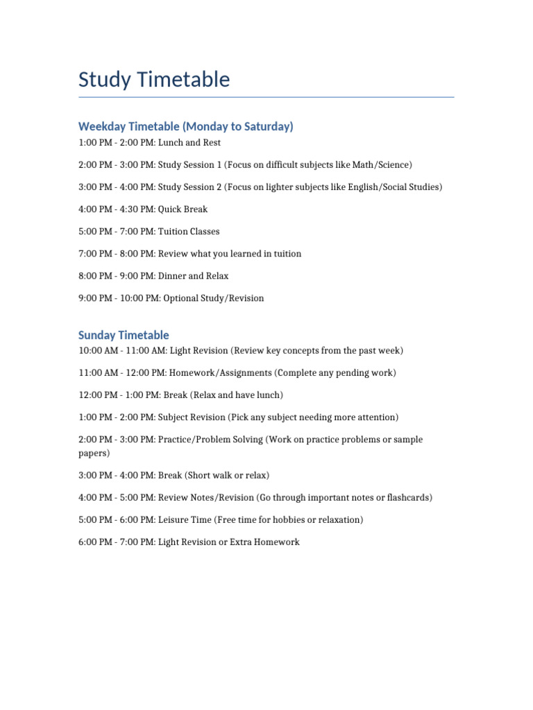 Study Timetable | PDF