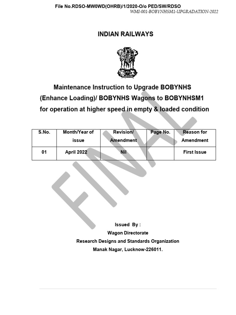 Wmi - 001-Bobynhsm1 - Upgradation-2022 | PDF | Rail Transport