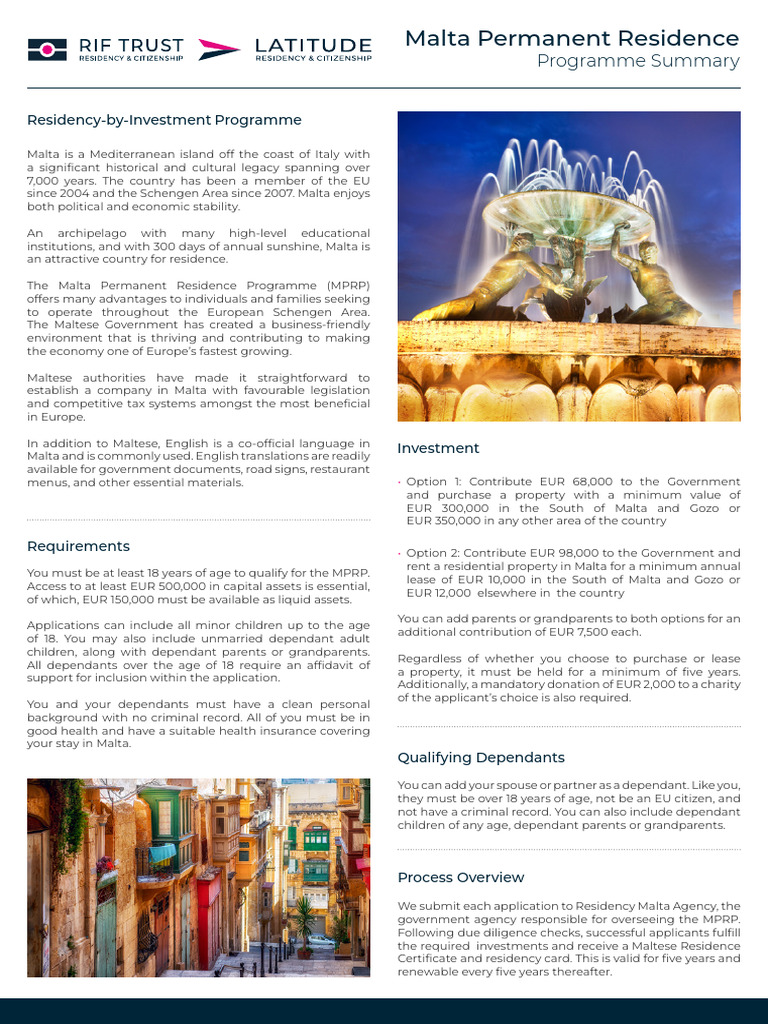 Malta Residency Programme Summary-261023-English | PDF | Malta | Taxes
