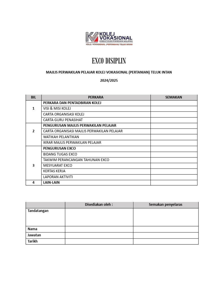 ISI KANDUNGAN FAIL MPP DISPILIN | PDF
