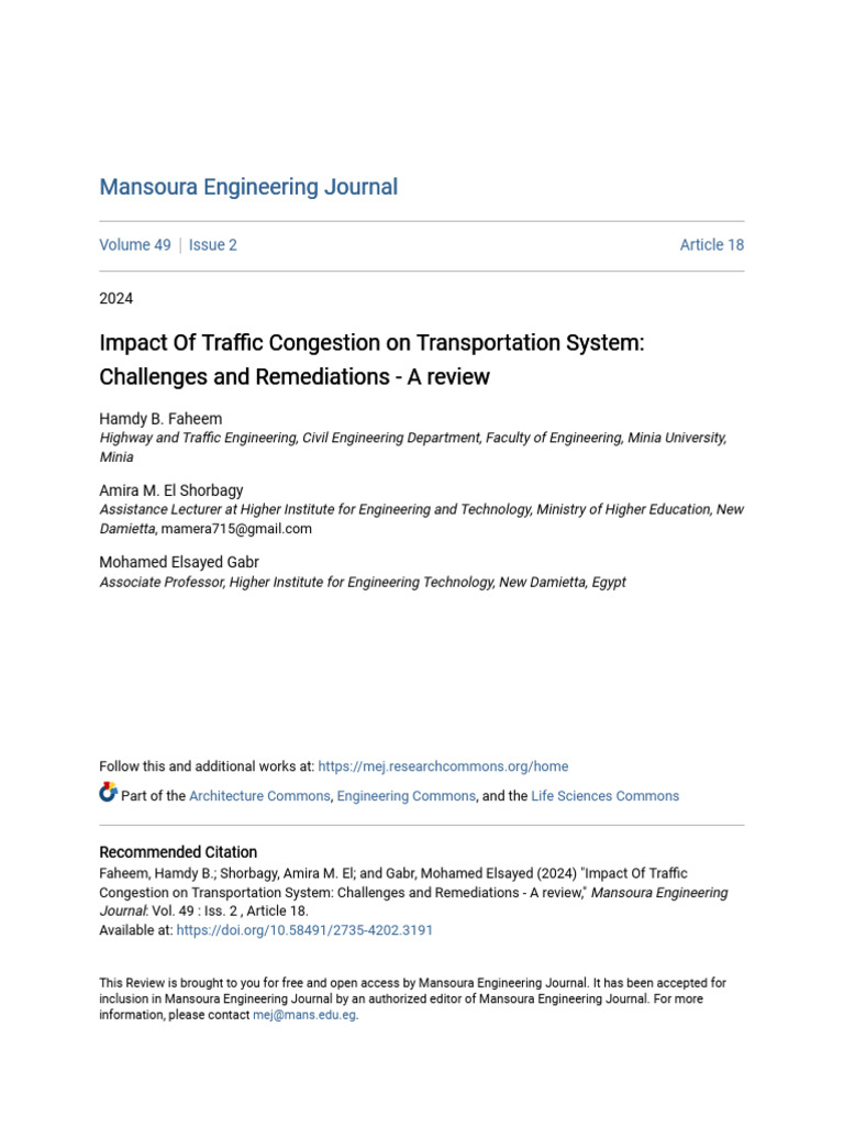 Impact Of Traffic Congestion on Transportation System_ Challenges | PDF ...