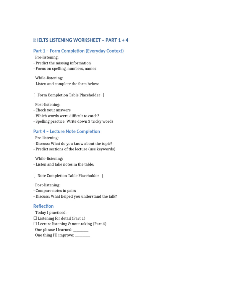 IELTS Listening Worksheet Part1 4 | PDF
