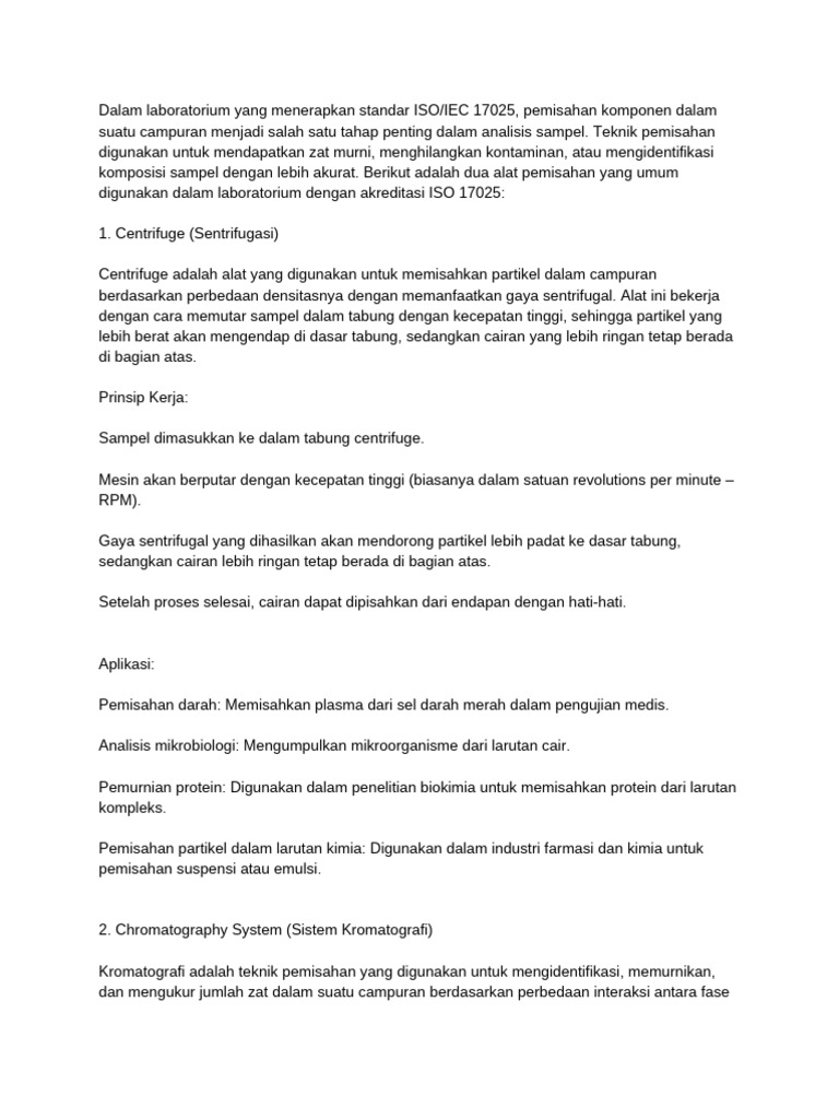 Dalam Laboratorium Yang Menerapkan Standar ISO-IEC 17025, Pemisahan Komponen Dalam Suatu ...