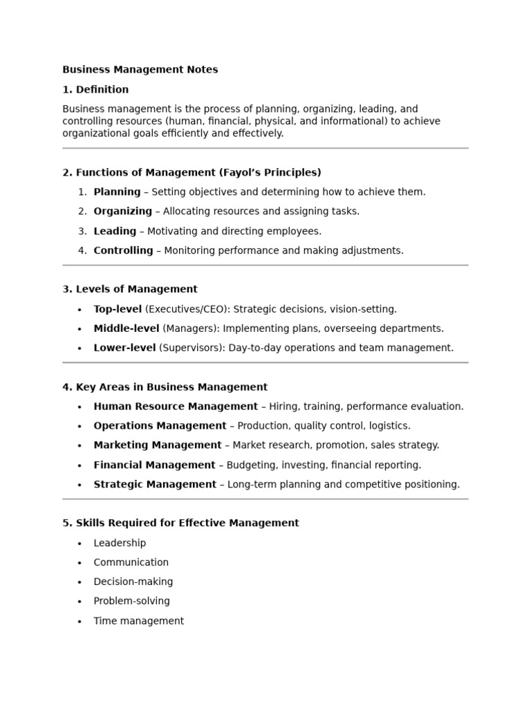 Business Management Notes | PDF