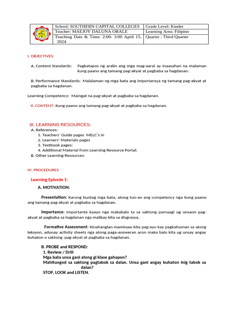 MTB Lesson Plan | PDF