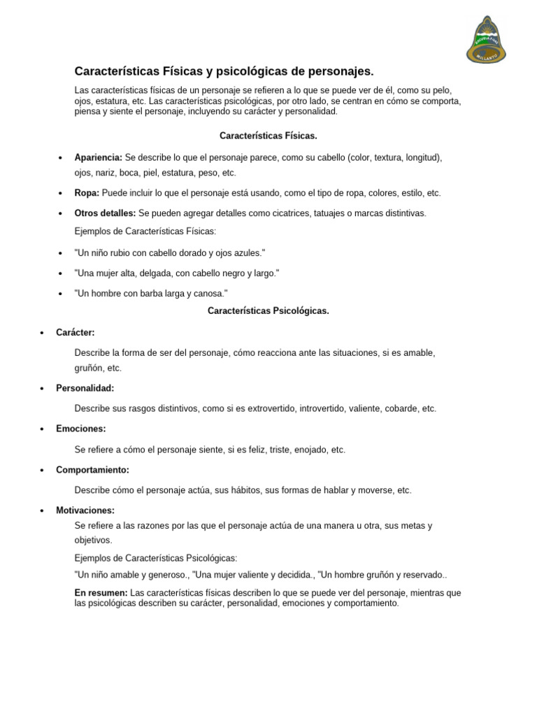 Características Físicas y Psicológicas de Personajes | PDF