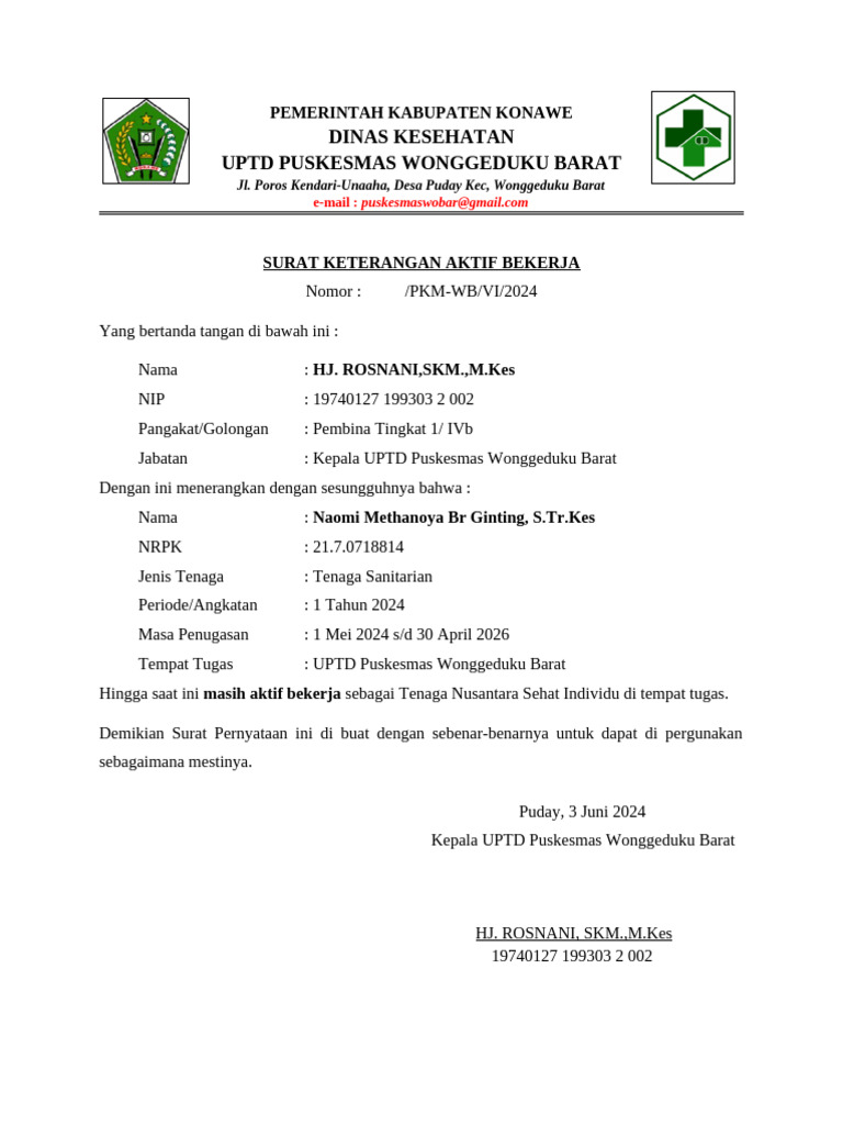 Surat Keterangan Aktif Naomi | PDF