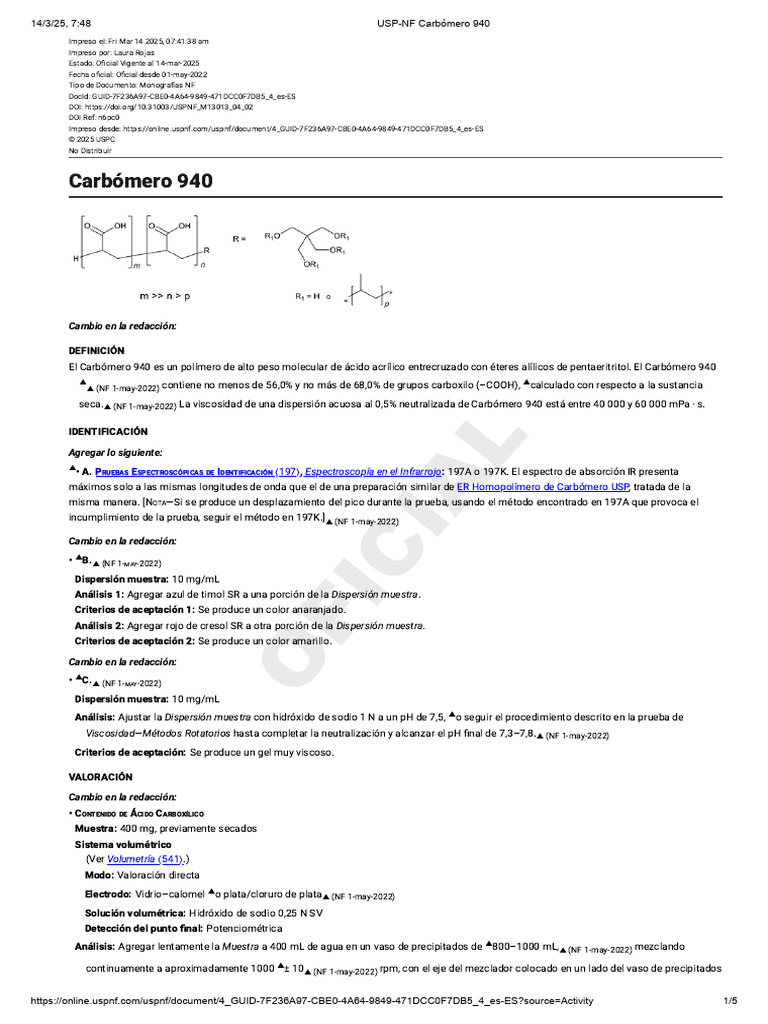 Carbómero 940 | PDF | Cromatografía de gases | Química