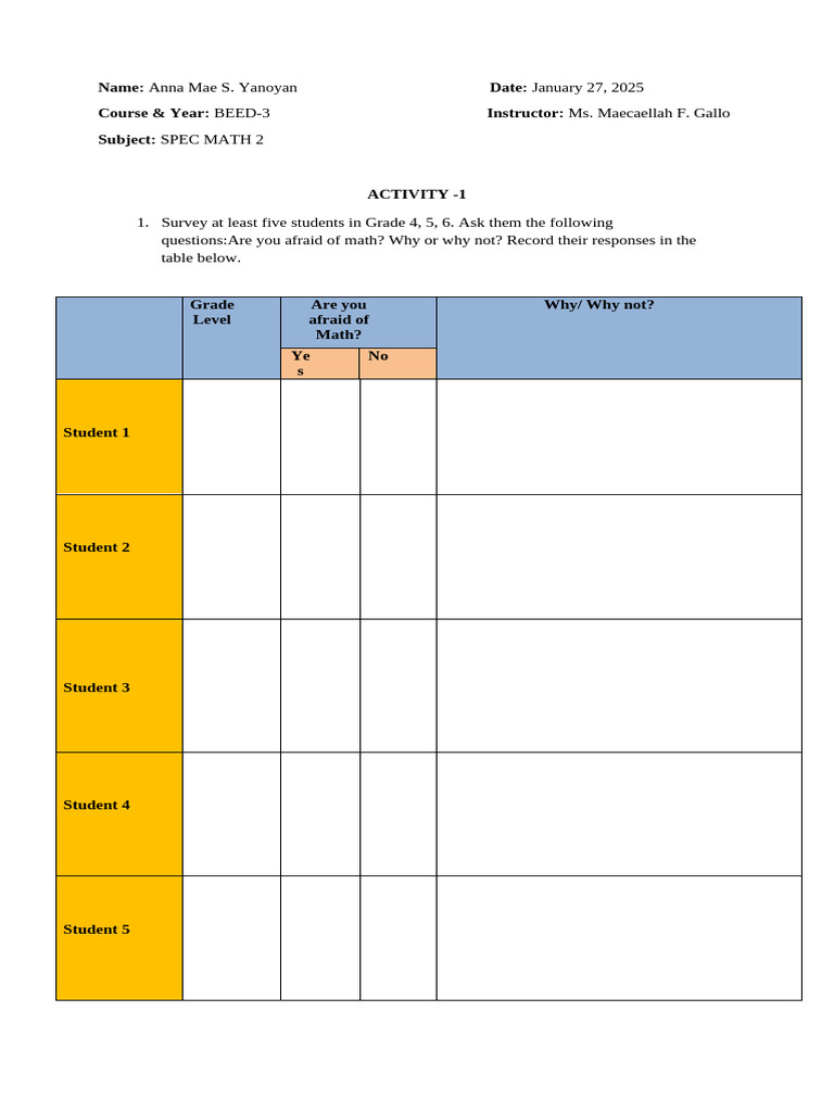 Student Attitudes Toward Math Survey | PDF