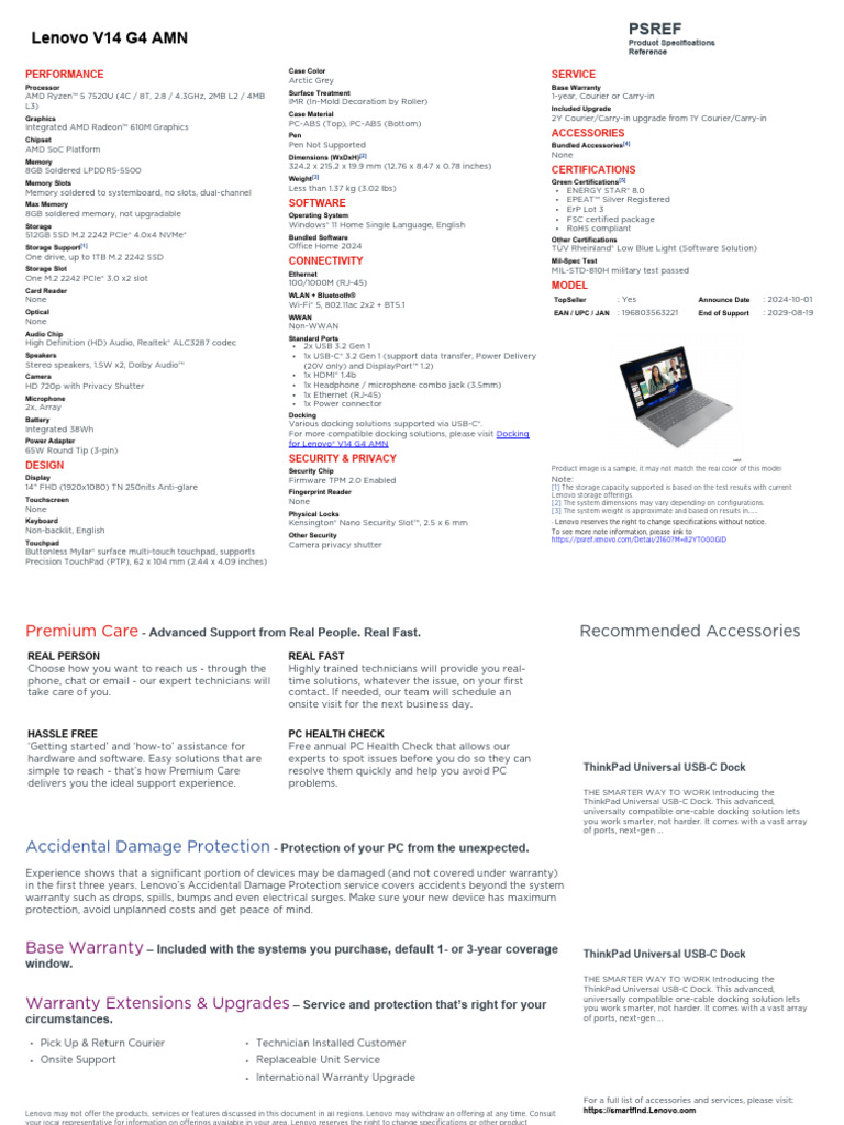 Lenovo V14 G4 AMN 82YT000GID | PDF | Computer Hardware | Computing