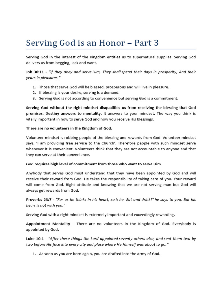 Serving God Is An Honor - Part 3 | PDF | Baptism | God In Christianity
