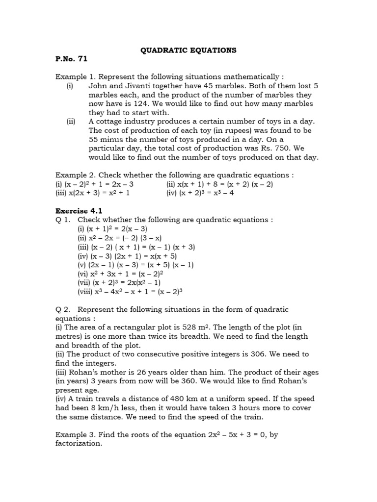 Quadratic Equations: Concepts and Exercises | PDF | Elementary ...