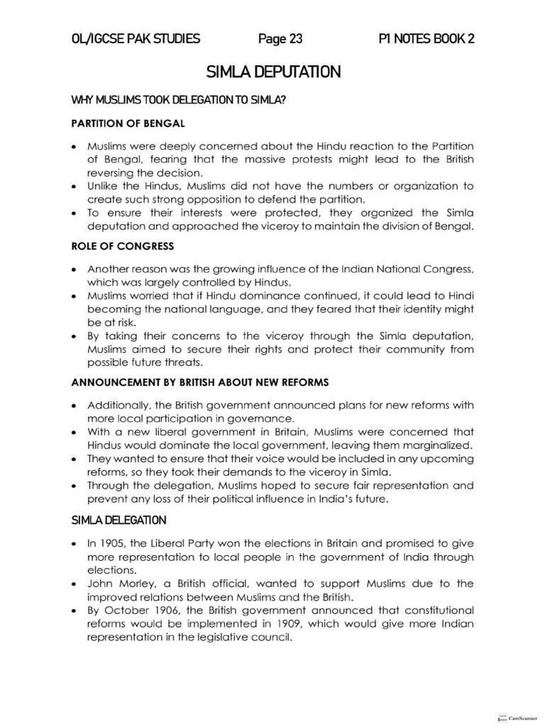 Simla Delegation Notes 2024-25 | PDF