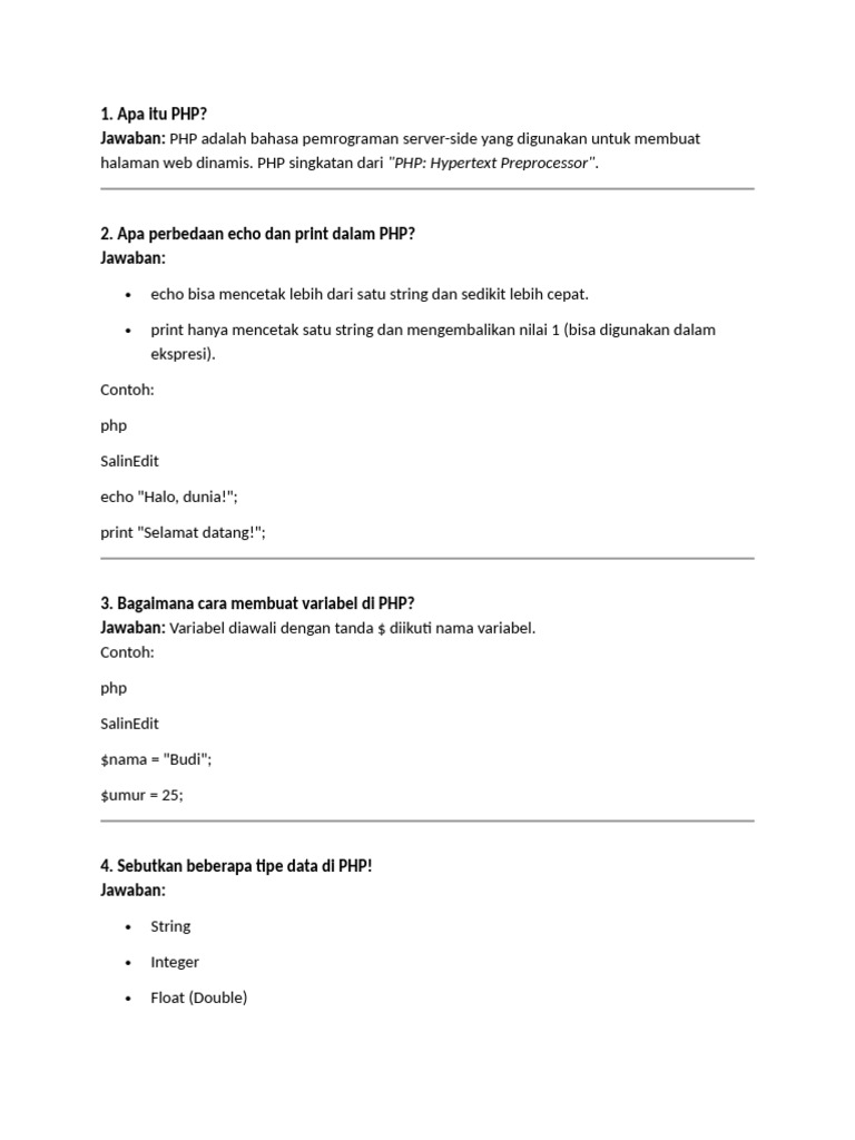 Dasar-Dasar PHP dan Contoh Kode | PDF