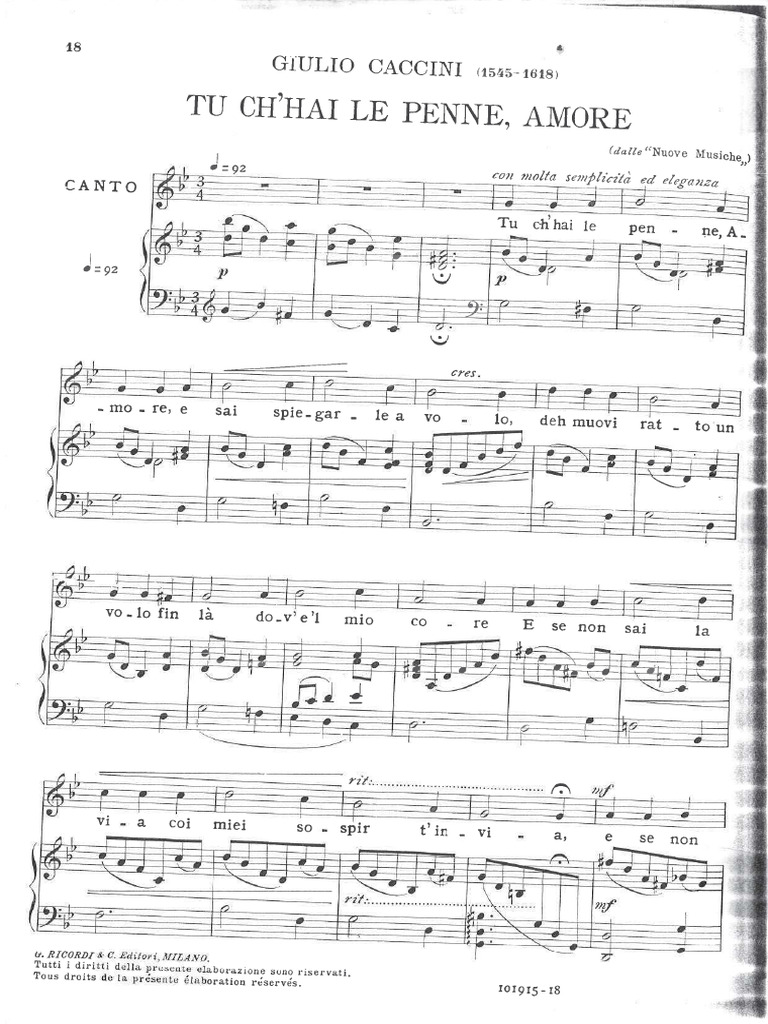Tu Chhai Le Penne Amore G Caccini Sol M | PDF