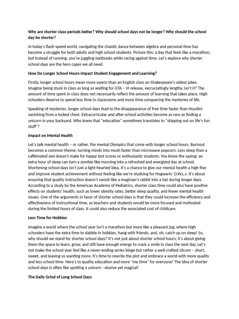 Why Are Shorter Class Periods Better | PDF | Homework