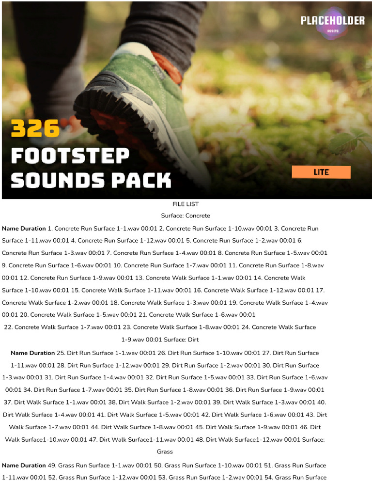 Footstep Sounds (Lite) - Documentation & File List | PDF | Audio ...