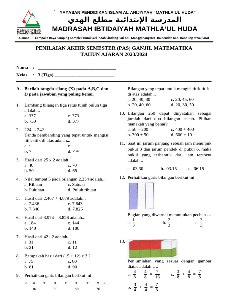 Soal PAS Ganjil Kelas 3 12-2024 | PDF