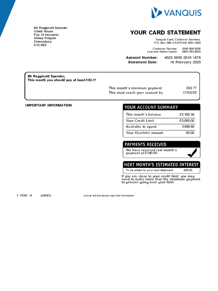 Vanquis Card Monthly Statement | PDF | Payments | Credit Card