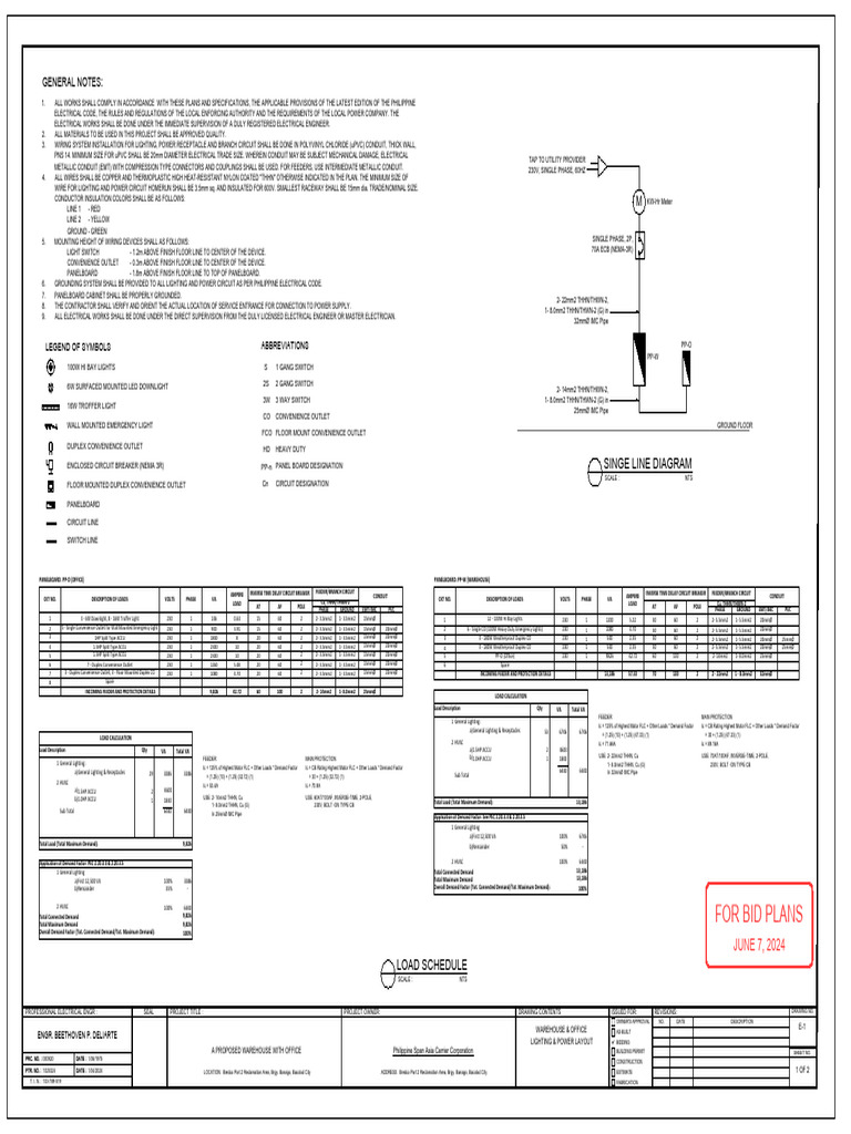 EE Plans - PSACC-Warehouse-Bacolod - For Bid Plans | PDF | Electrical Wiring | Wire