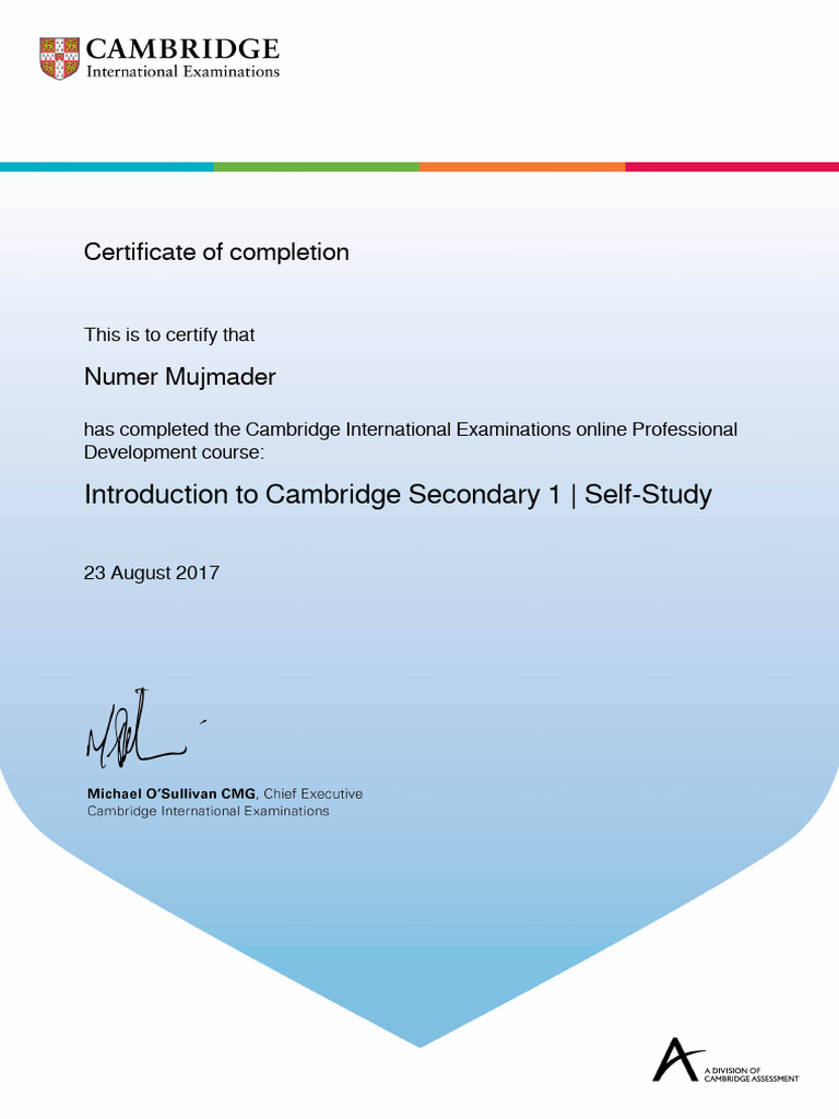 Cambridge Secondary 1 Course Completion Certificate | PDF