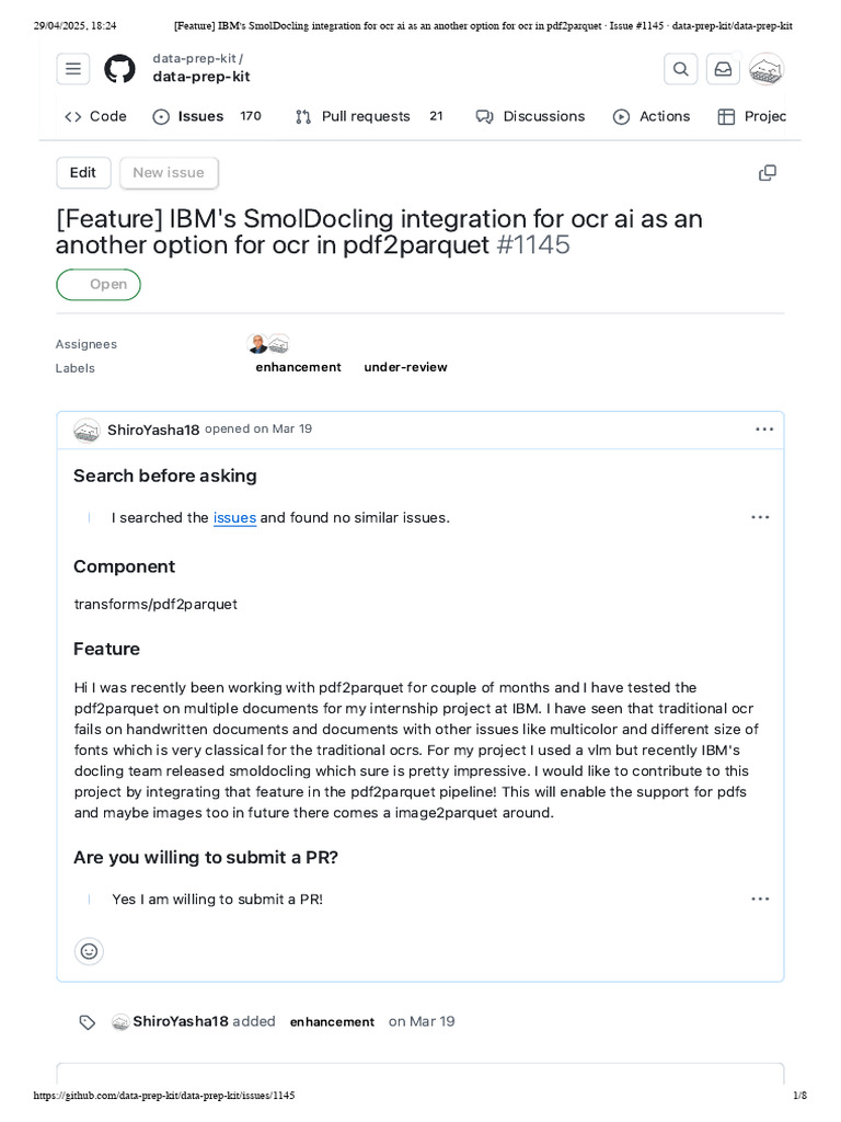 [Feature] IBM's SmolDocling Integration for Ocr Ai as an Another Option for Ocr in Pdf2parquet ...