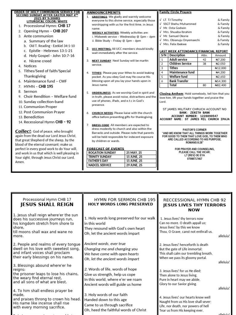 Order of Holy Communion 1ST and 2ND Sunday | PDF | Eucharist | Jesus