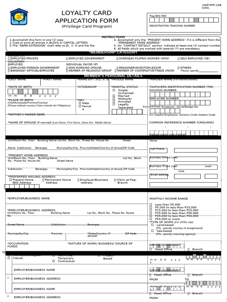 PFF108 LoyaltyCardApplicationForm V04 | PDF | Credit | Finance & Money Management