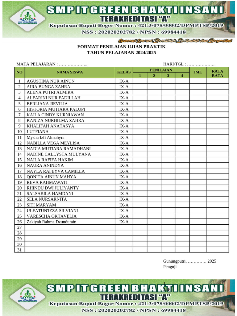 Format Penilaian Ujian Praktik 2025 | PDF