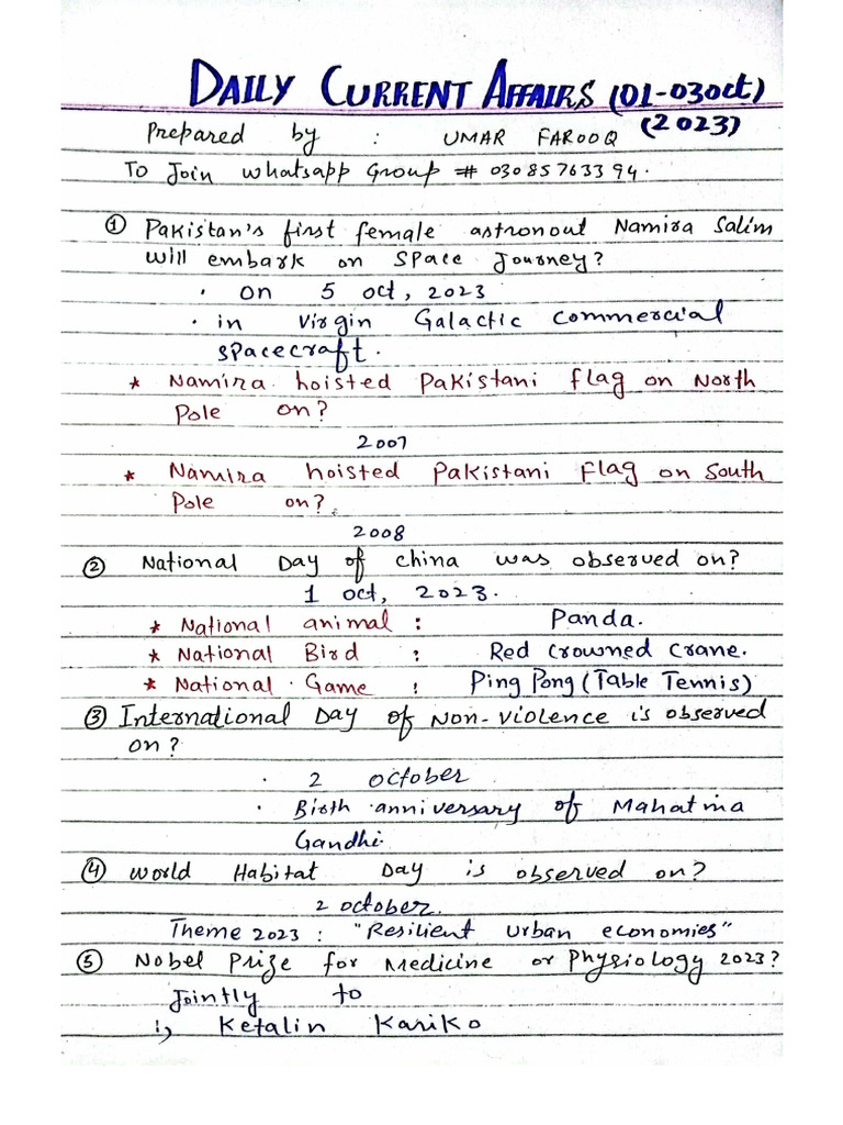 1-3 Oct Current Affairs | PDF