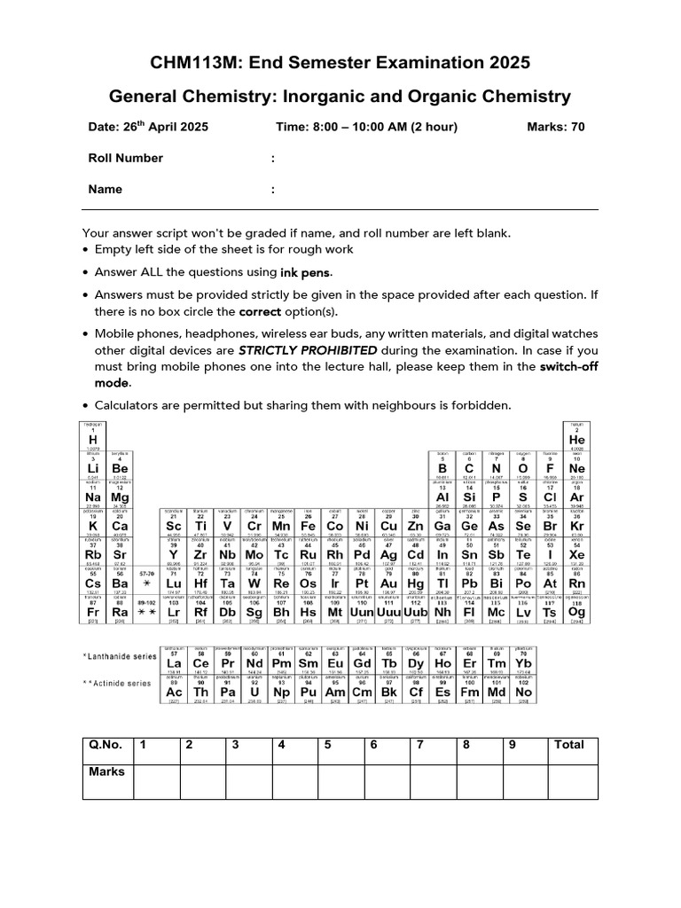 End Semester Answers - CHM113 | PDF | Coordination Complex | Ligand