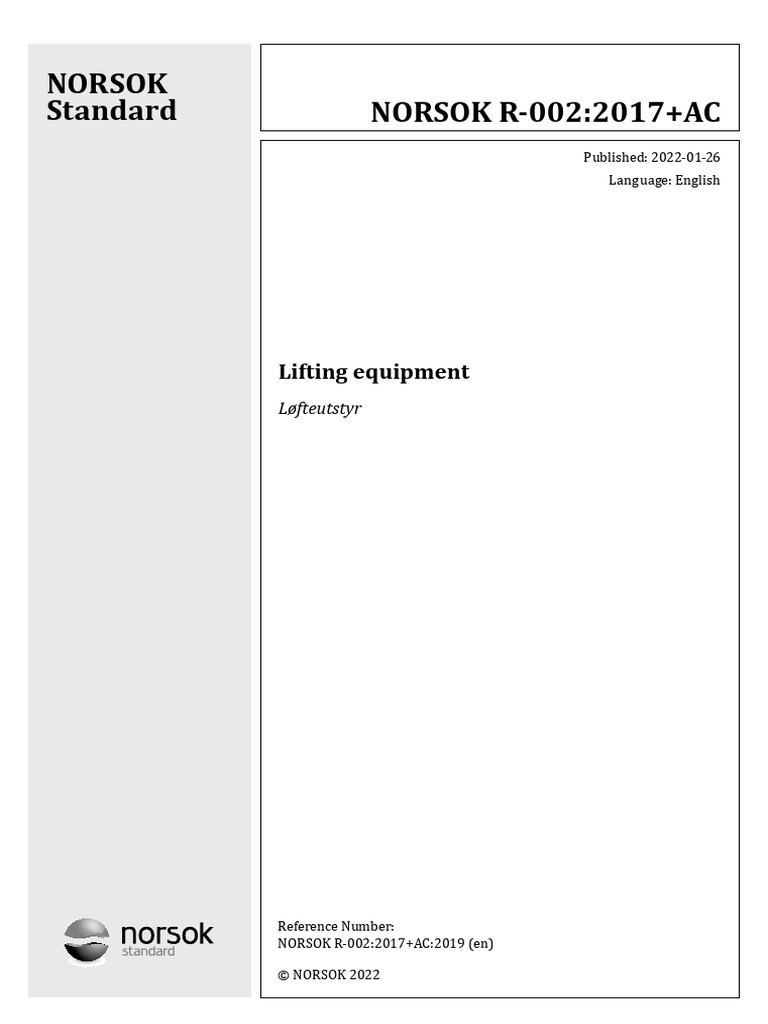 NORSOK R-002 - 2017+A1 - 2019 (Ed.3) Lifting Equipment | PDF | Electromagnetic Compatibility ...