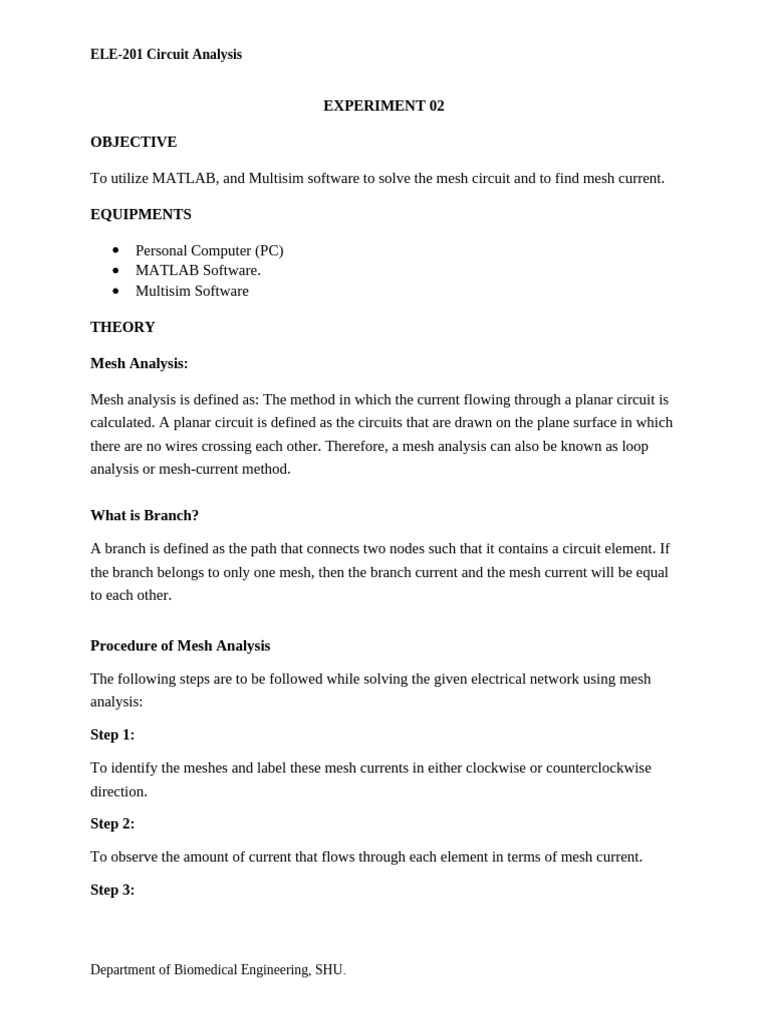 Mesh Circuit Analysis with MATLAB & Multisim | PDF