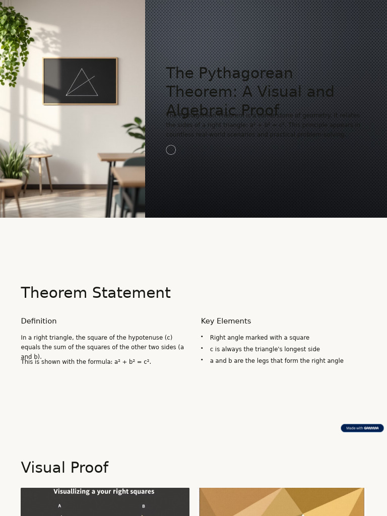 The Pythagorean Theorem A Visual and Algebraic Proof | PDF
