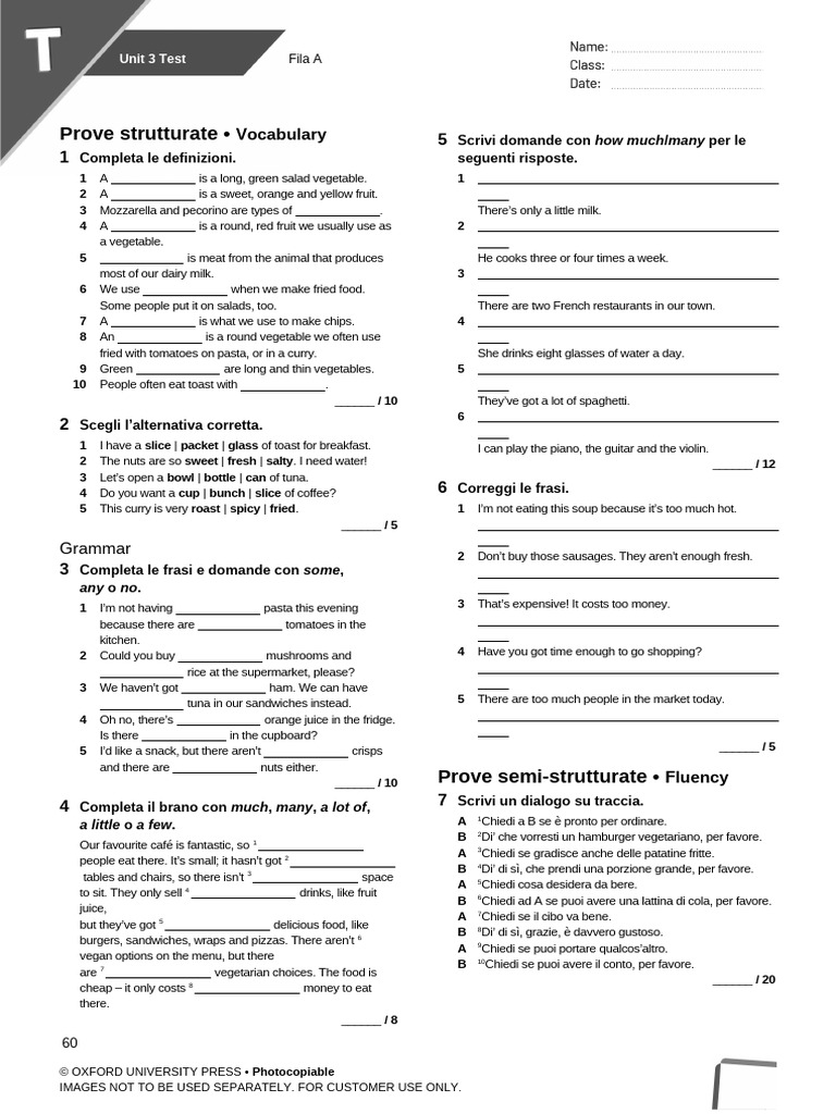 A2 B1 U3 Unit-Test Fila A | PDF | Food And Drink Preparation | Asian ...