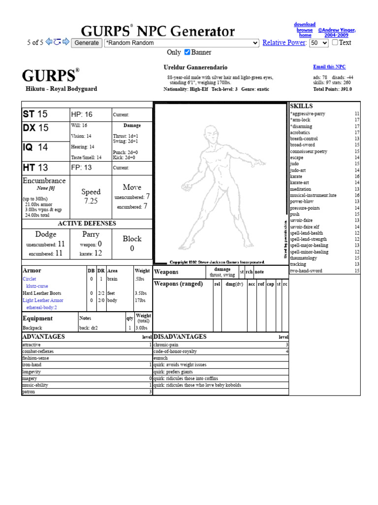 GURPS NPC Generator - Online Version 5 | PDF | Gaming | Role Playing
