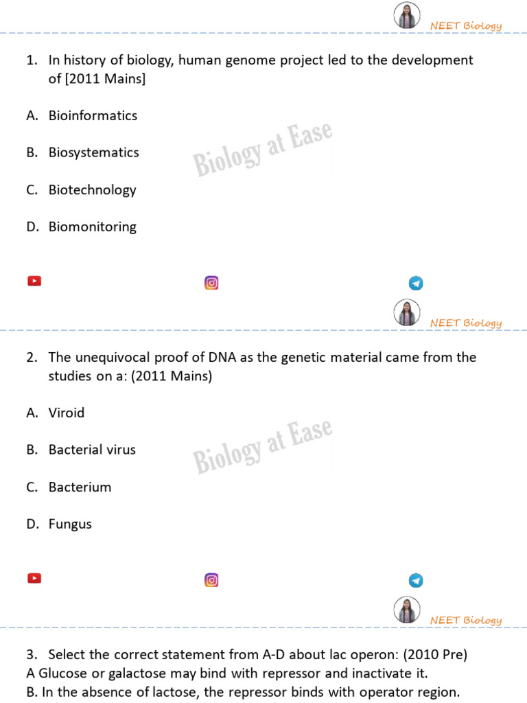 Molecular Basis of Inheritance MOCK | PDF | Dna | Operon