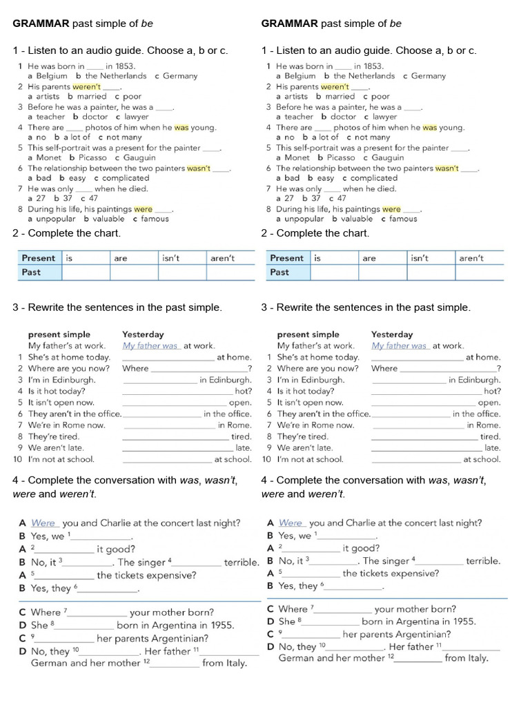 GRAMMAR Past Simple of Be | PDF